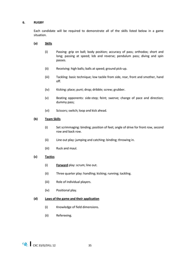 Csec physical education and sport syllabus | PDF