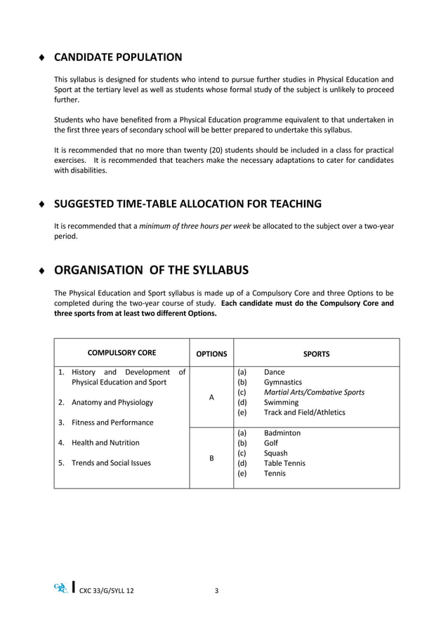 Csec physical education and sport syllabus | PDF