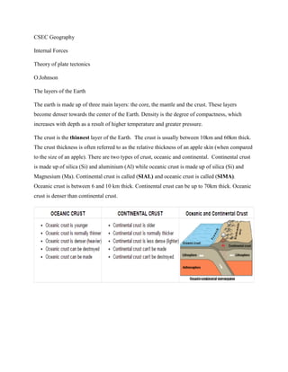 CSEC Geography- Internal Forces - Plate Tectonics and Earthquakes | PDF