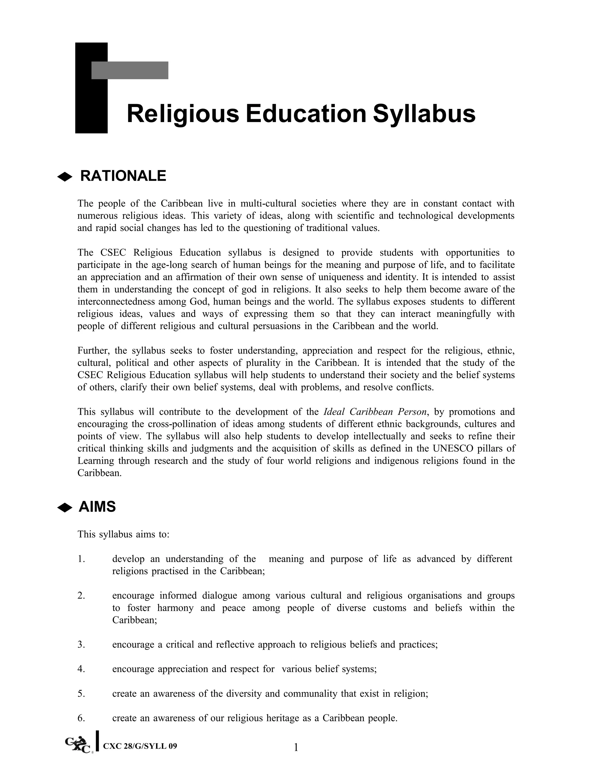 Csec religious education syllabus | PDF