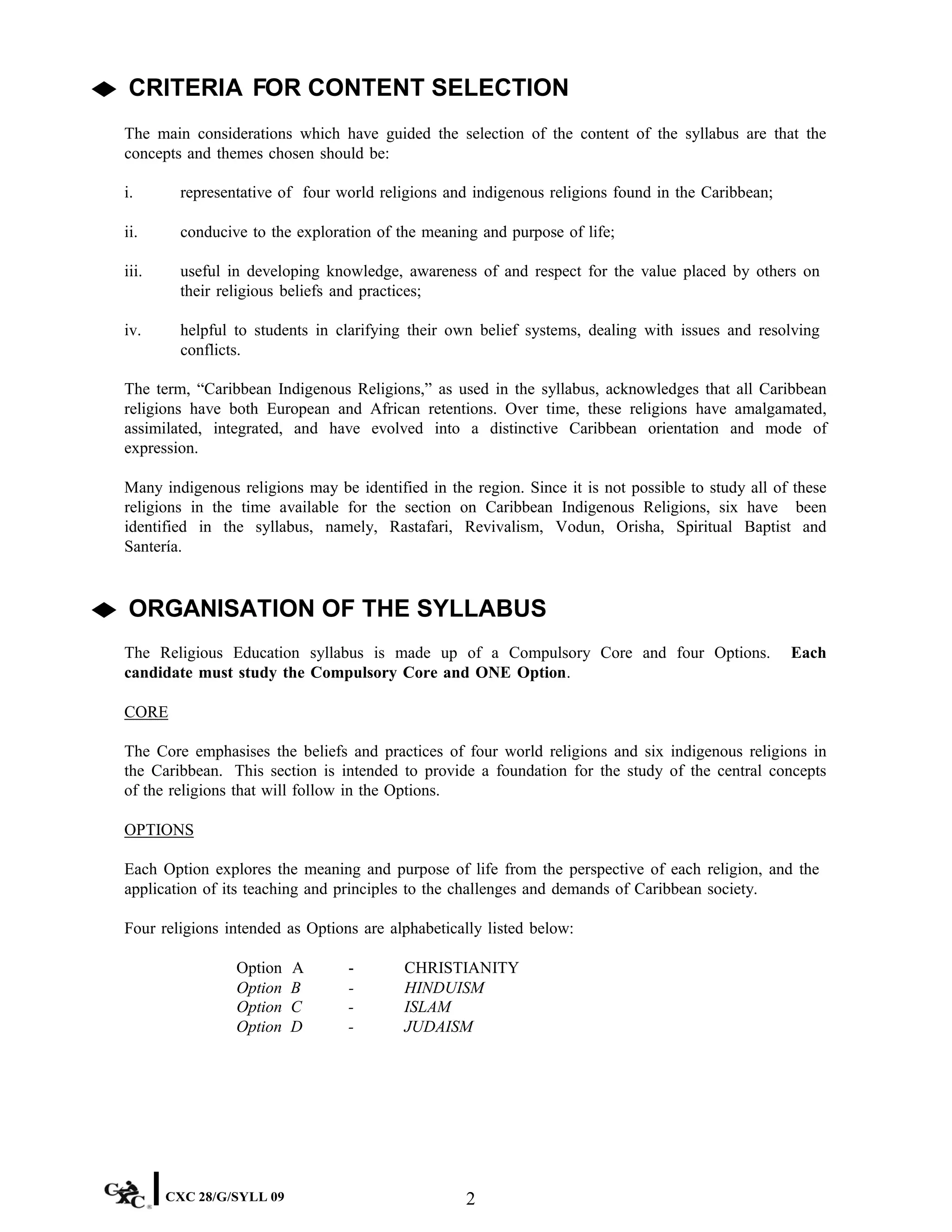 Csec religious education syllabus | PDF