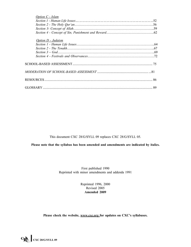 Csec religious education syllabus | PDF | Educational Assessment ...