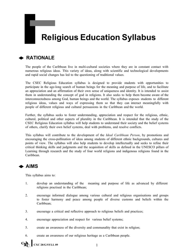 Csec religious education syllabus | PDF | Educational Assessment ...