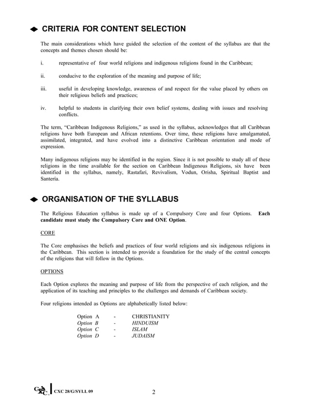 Csec religious education syllabus | PDF | Educational Assessment ...