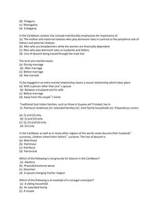 Csec social studies multiple choice questions | DOCX