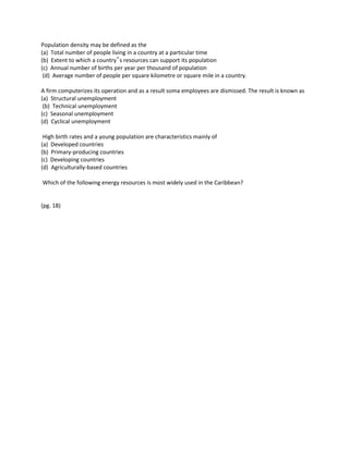 Csec social studies multiple choice questions | DOCX