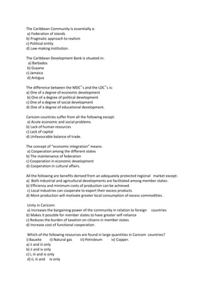 Csec social studies multiple choice questions | DOCX