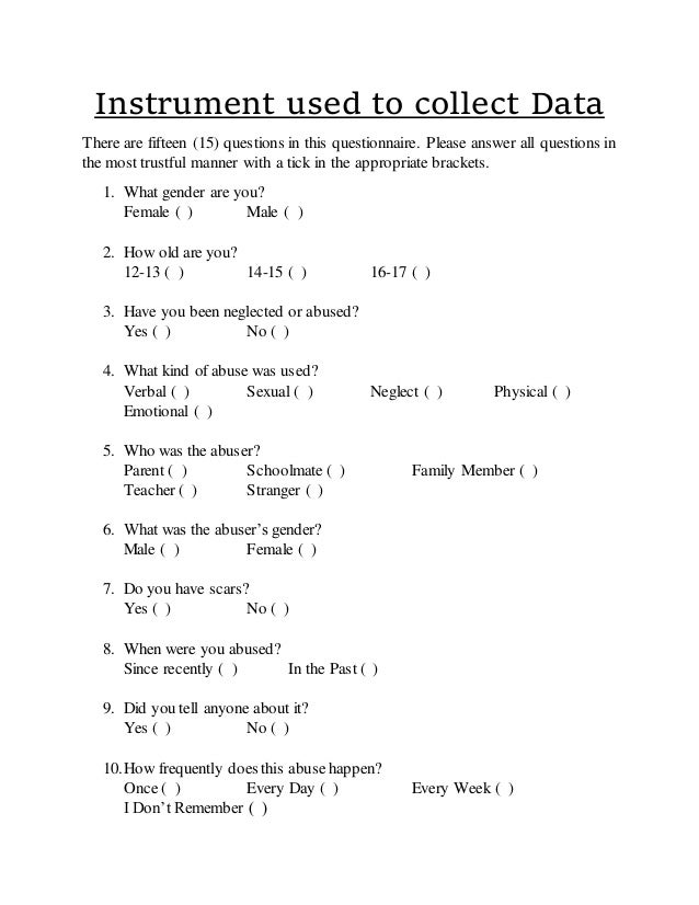 Social Studies SBA Questionnaire Sample
