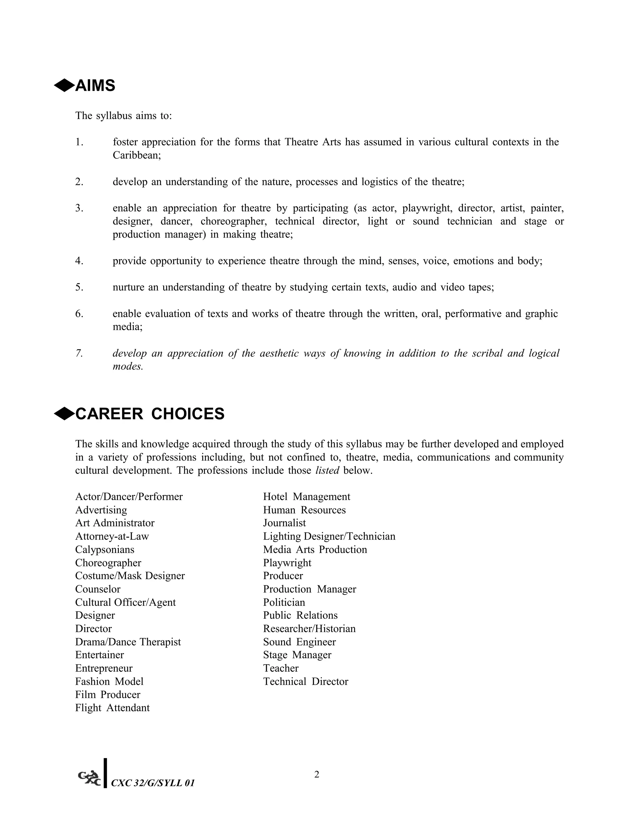 Csec theatre arts syllabus | PDF