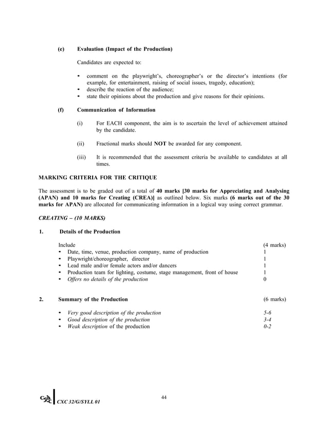 Csec theatre arts syllabus | PDF | Theater | Fine Art