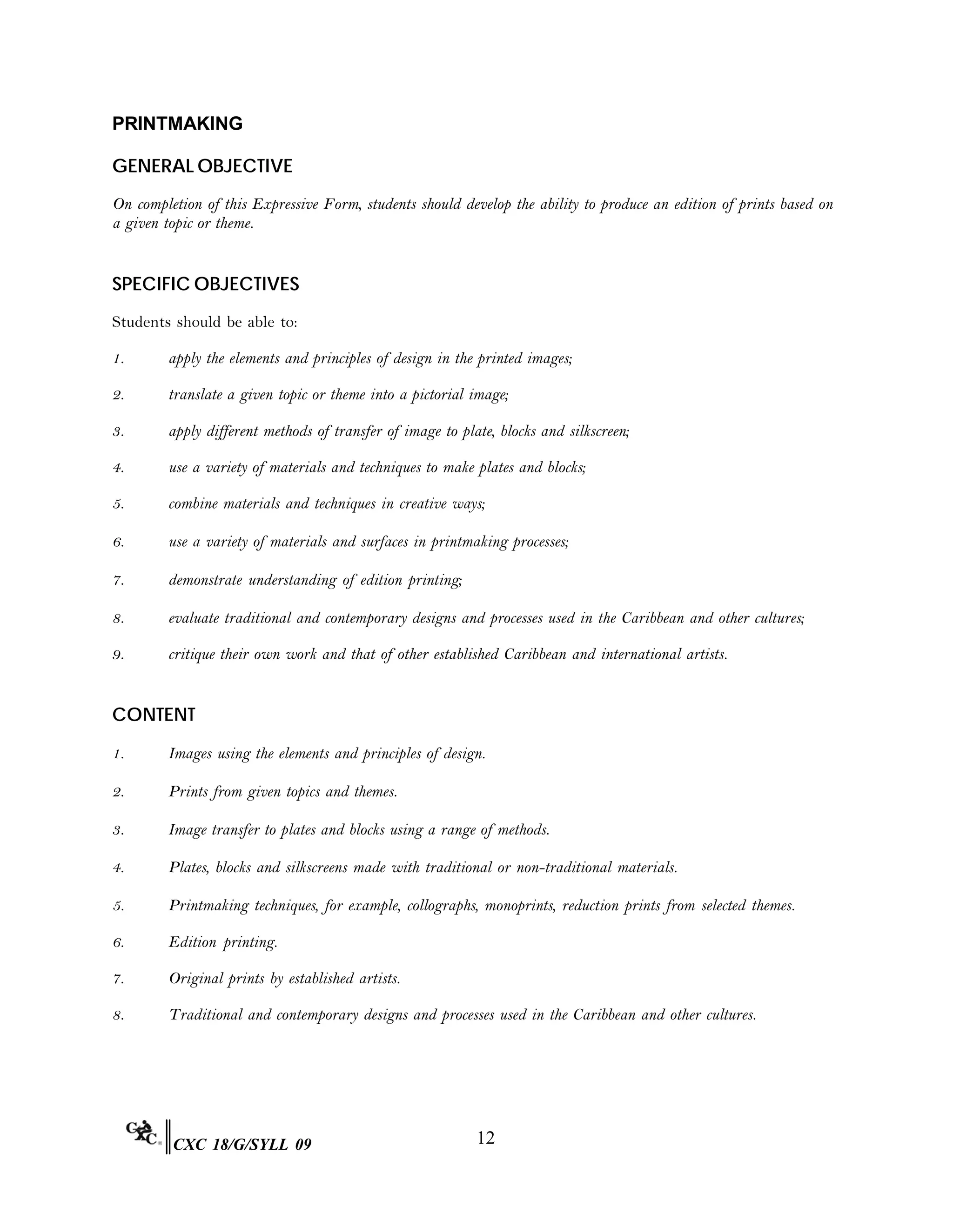 Csec visual arts syllabus | PDF