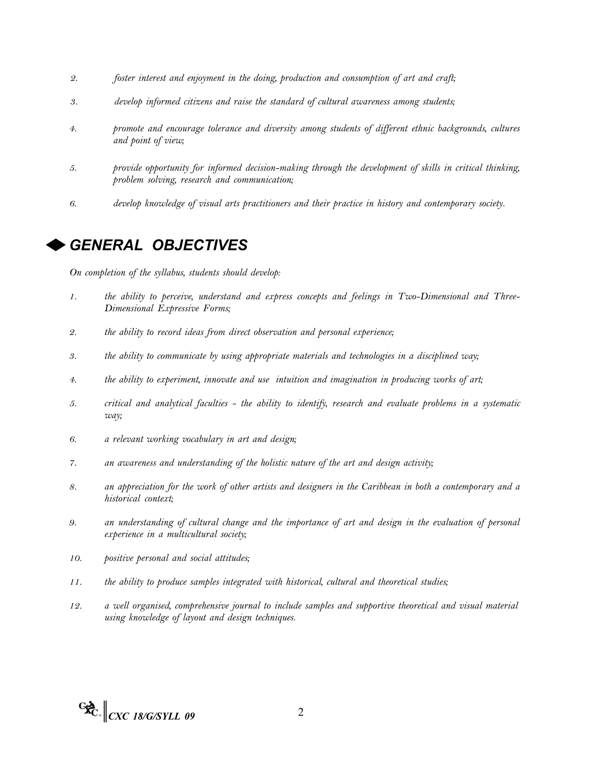 Csec visual arts syllabus | PDF