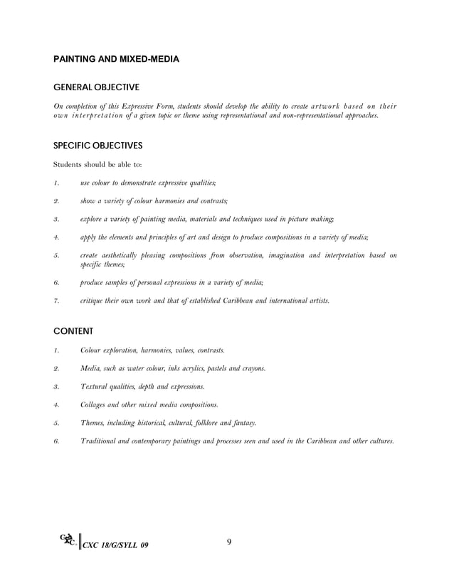 Csec visual arts syllabus | PDF