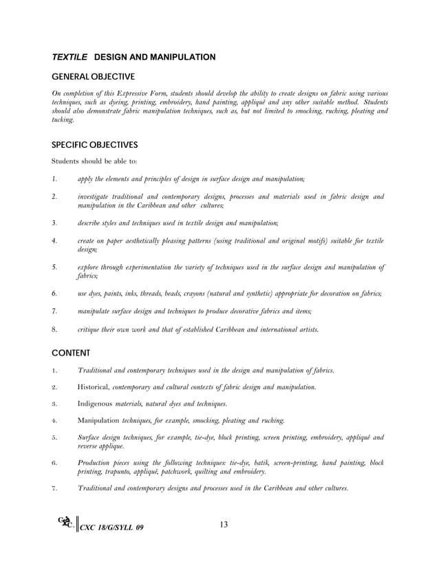 Csec visual arts syllabus | PDF