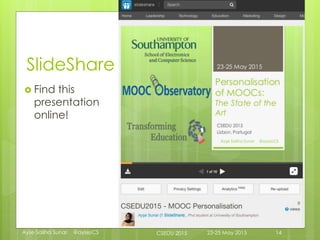 CSEDU2015 - MOOC Personalisation | PPTX
