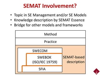 CSEE&T 2017 SWEBOK Evolution Panel - View from ISO/IEC/JTC1/SC7/WG20 and SEMAT | PDF