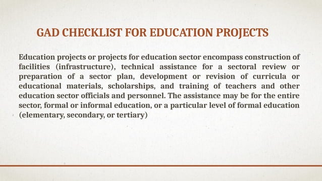 CSE_GAD-CHECKLIST for designing and evaluation of education project | PPT