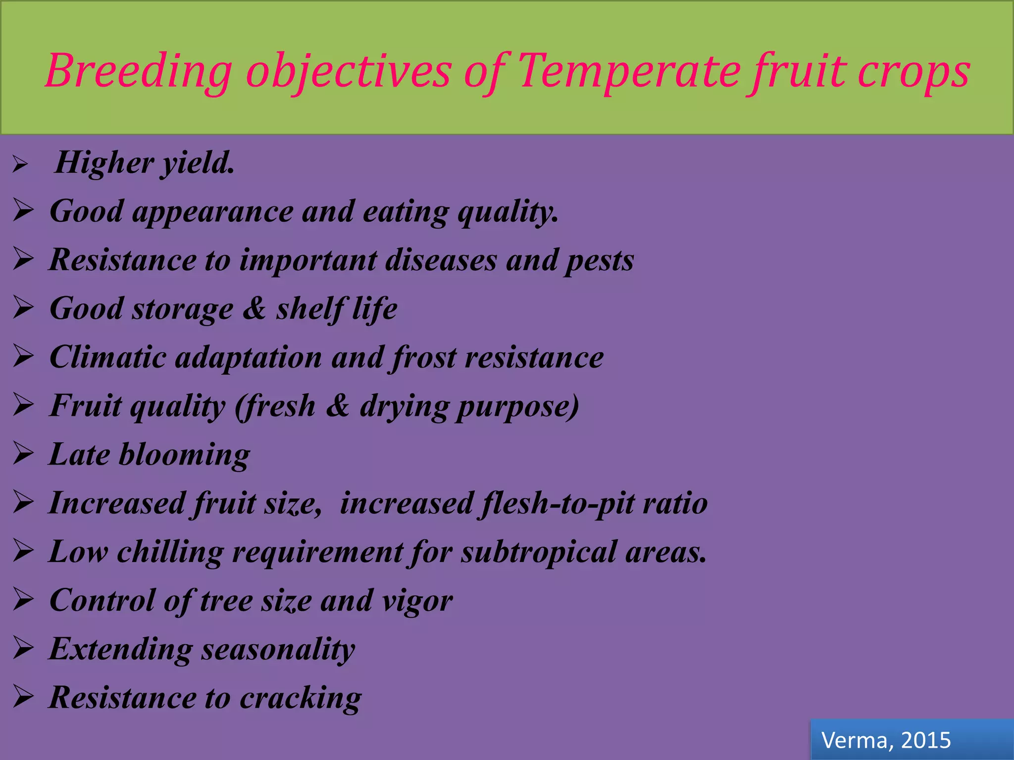 BREEDING APPROACHES FOR IMPROVEMENT OF TEMPERATE FRUIT CROPS | PPTX