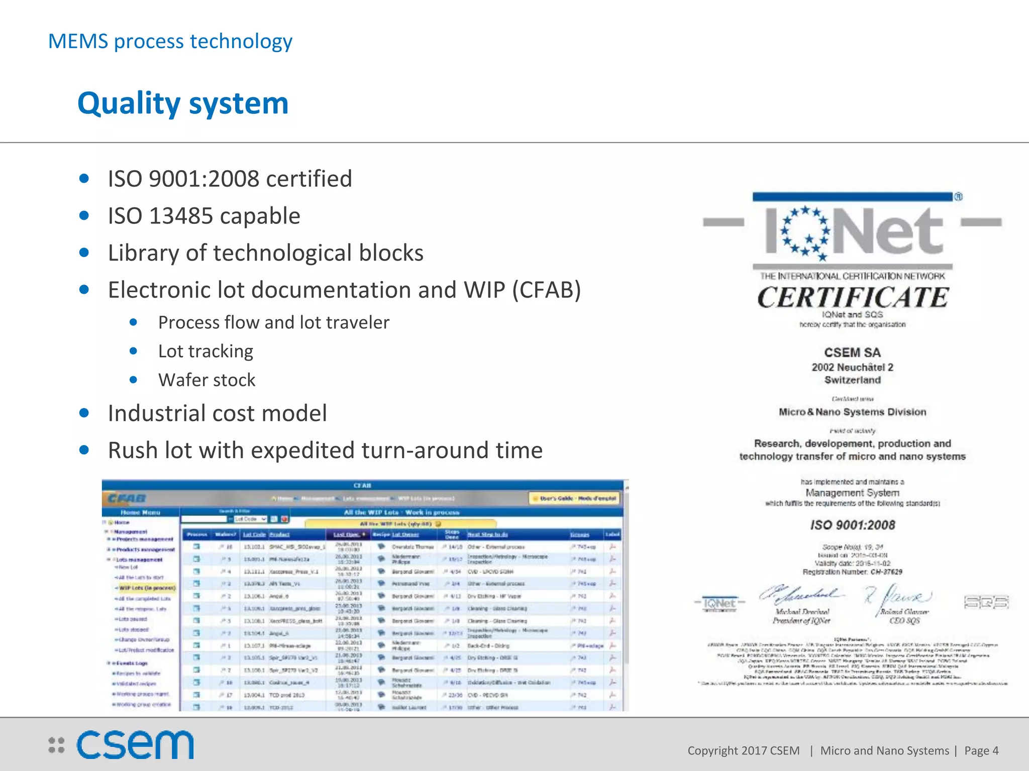 MEMS capability @ CSEM | PDF