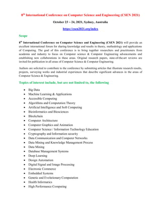 8 th International Conference on Computer Science and Engineering (CSEN ...