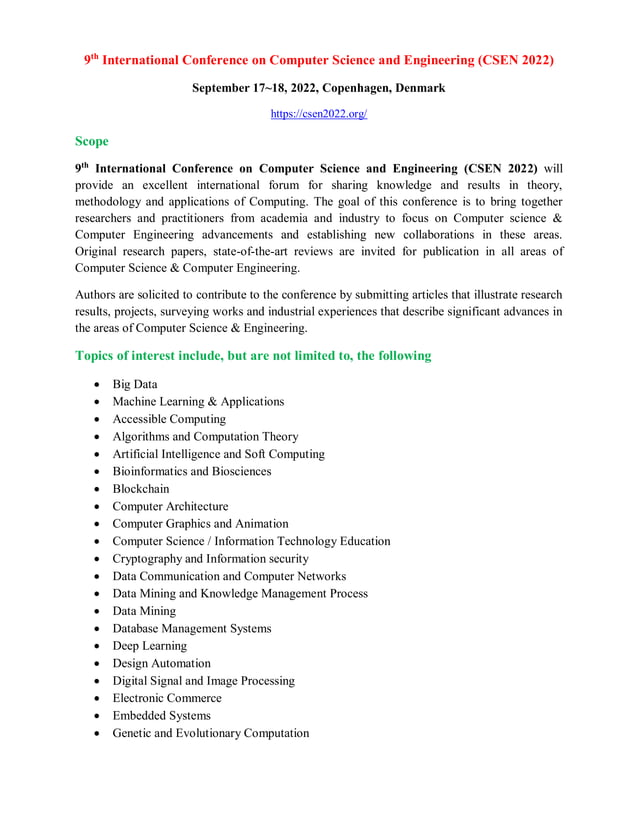 9 th International Conference on Computer Science and Engineering (CSEN ...