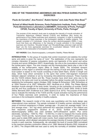 EMG of the Transverse Abdominus and Multifidus During Pilates Exercises ...