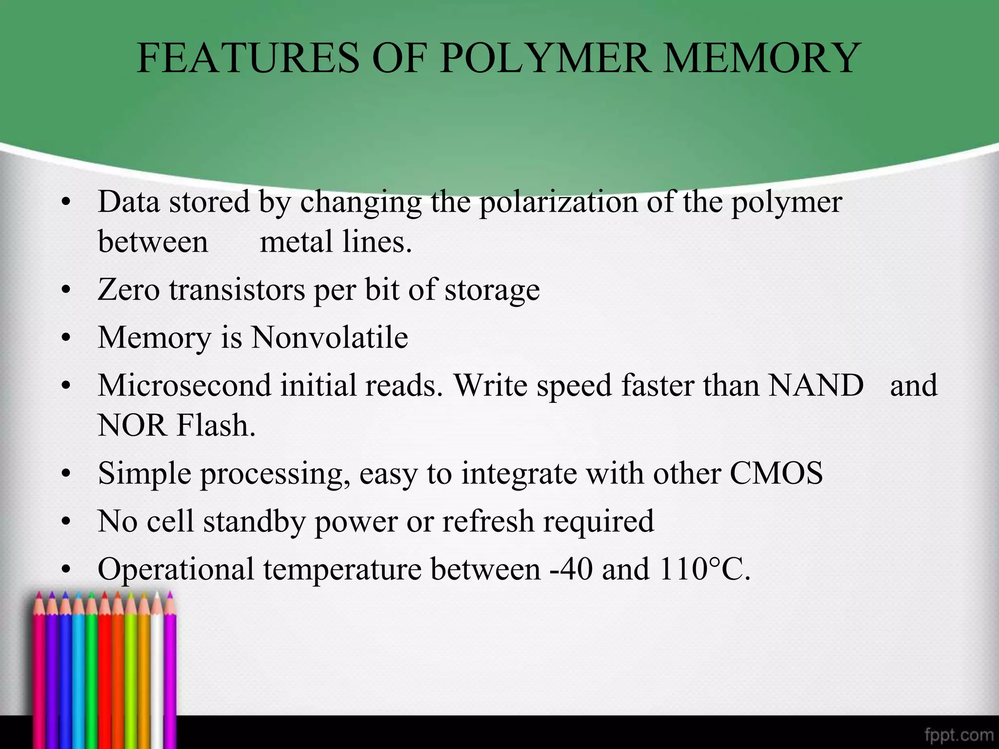 Polymer Memory ppt | PPTX | Data Storage and Warehousing | Computing