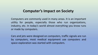 Classification of Computers ; Computers Impact on Society | PPTX