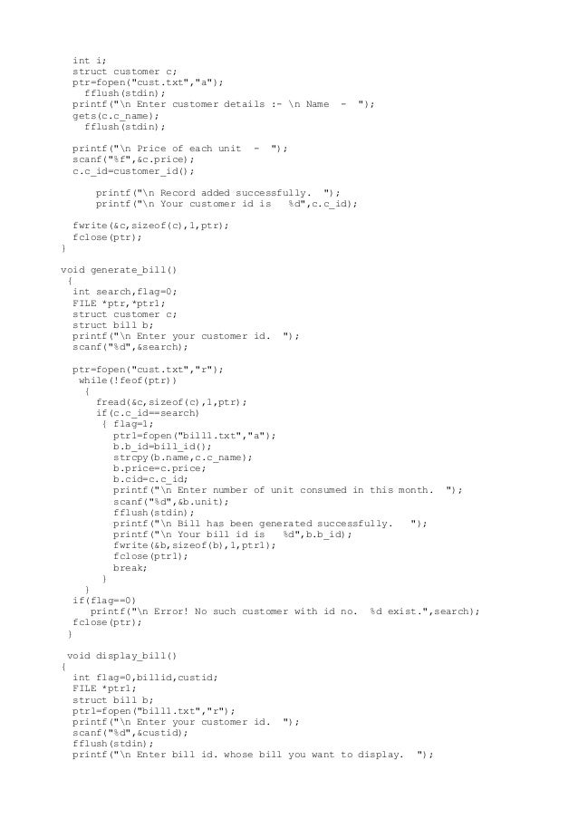 electricity bill calculator a mini project in c