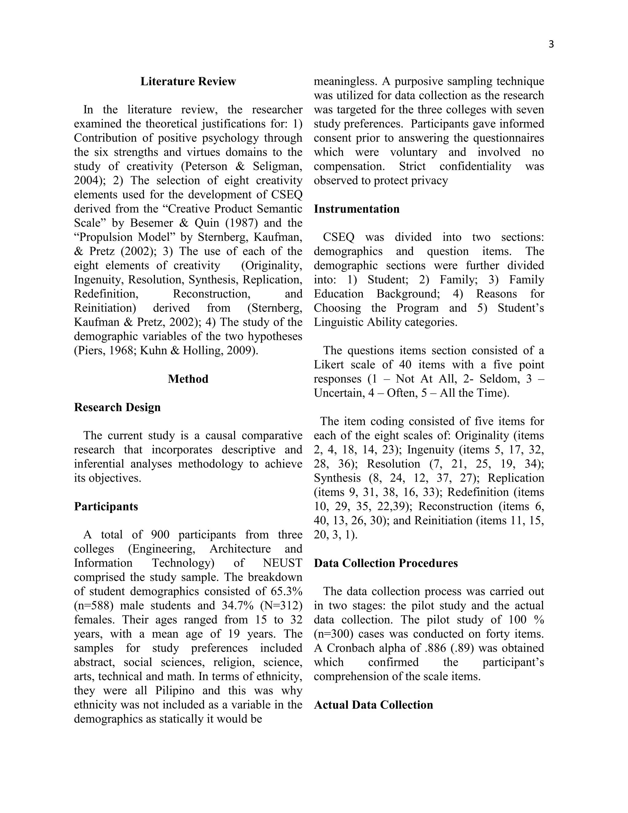 CREATIVITY SELECTED ELEMENTS QUESTIONNAIRE (CSEQ): A CREATIVE ...