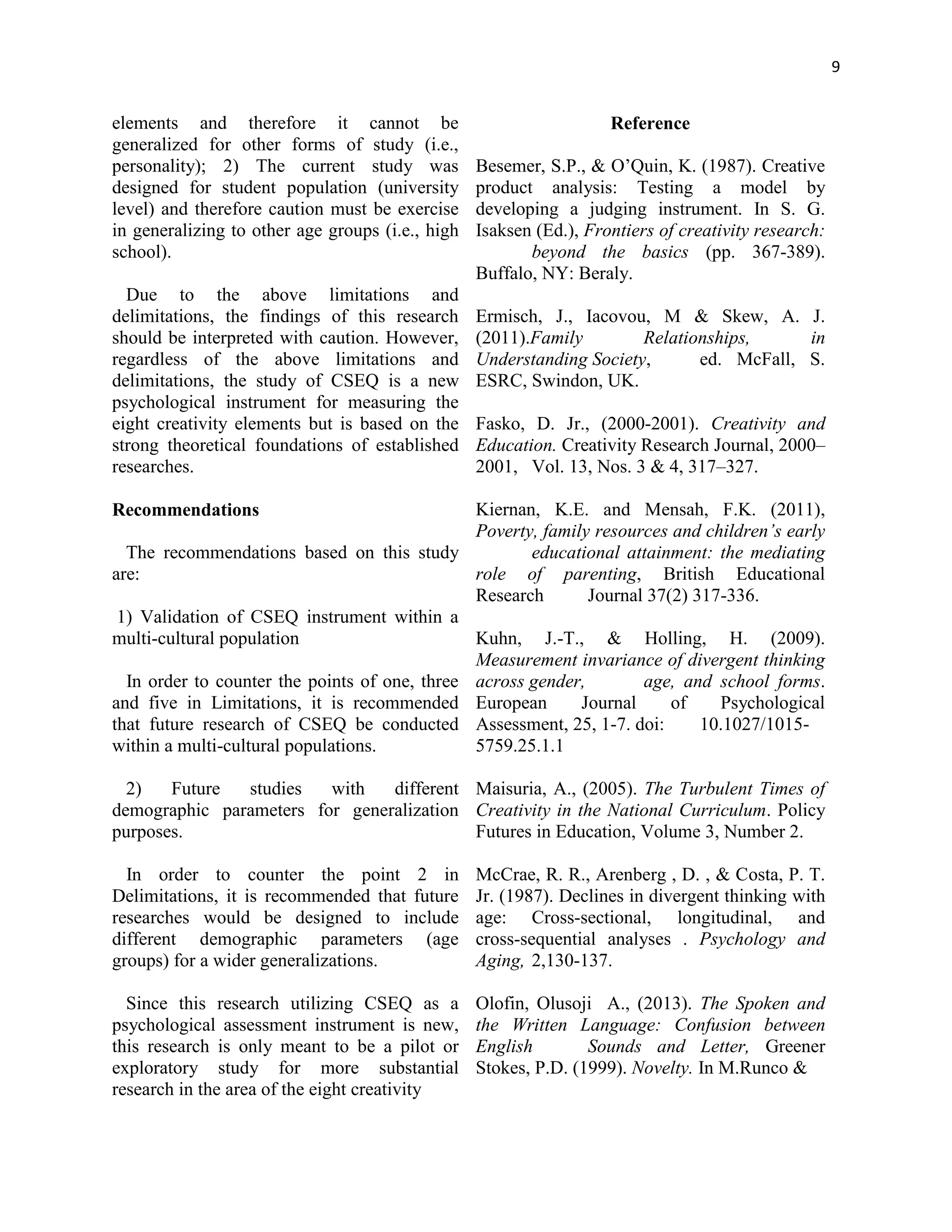 CREATIVITY SELECTED ELEMENTS QUESTIONNAIRE (CSEQ): A CREATIVE ...