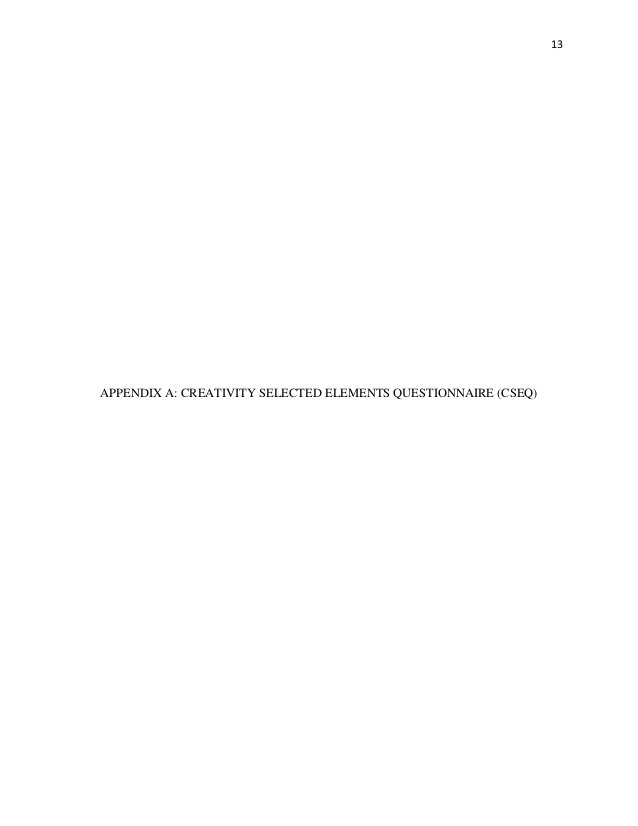 CREATIVITY SELECTED ELEMENTS QUESTIONNAIRE (CSEQ): A CREATIVE ...