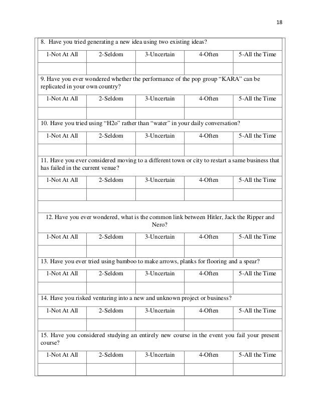 CREATIVITY SELECTED ELEMENTS QUESTIONNAIRE (CSEQ): A CREATIVE ...