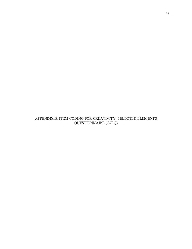CREATIVITY SELECTED ELEMENTS QUESTIONNAIRE (CSEQ): A CREATIVE ...