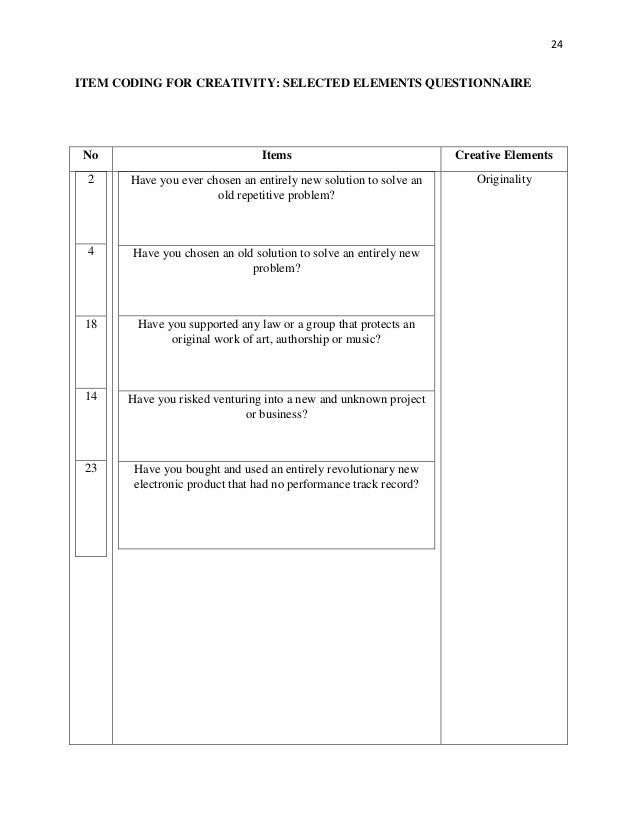 CREATIVITY SELECTED ELEMENTS QUESTIONNAIRE (CSEQ): A CREATIVE ...