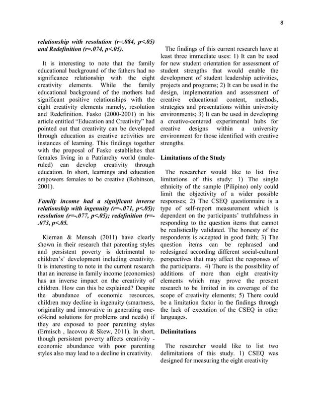 CREATIVITY SELECTED ELEMENTS QUESTIONNAIRE (CSEQ): A CREATIVE ...