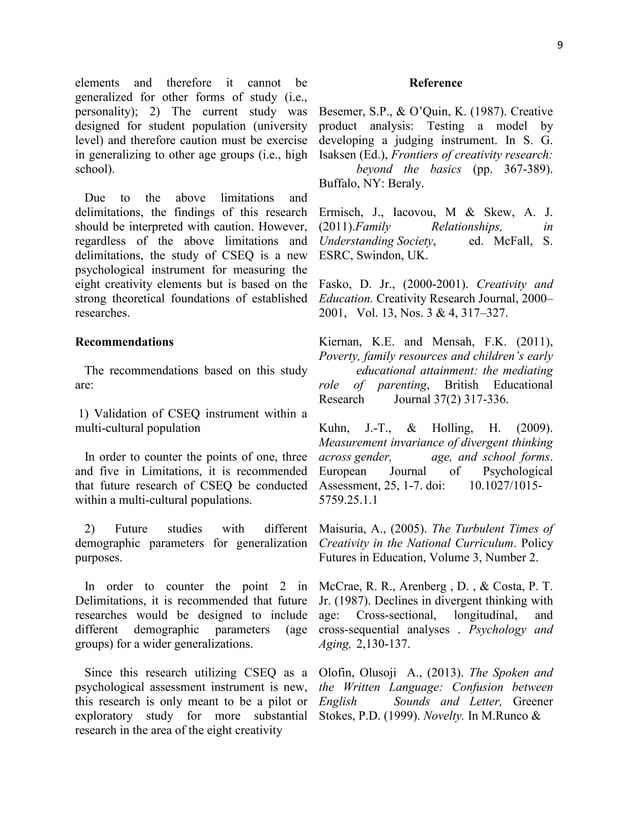 CREATIVITY SELECTED ELEMENTS QUESTIONNAIRE (CSEQ): A CREATIVE ...