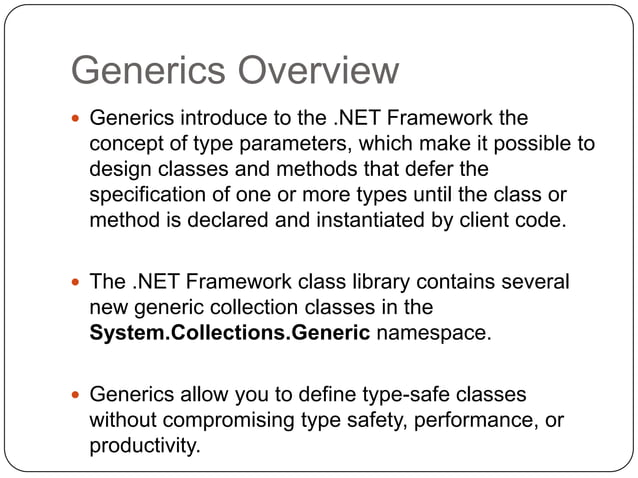 Generics C# | PPTX | Programming Languages | Computing