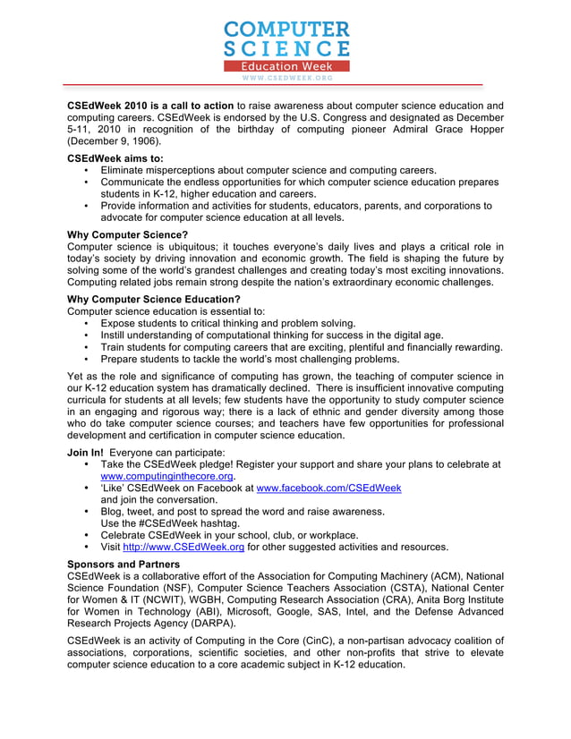 Computer Science Education Week (December 5-11, 2010) | PDF