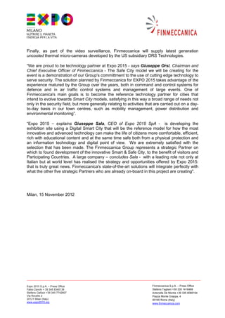 Finmeccanica to be the technology partner at EXPO 2015 for the Safe ...