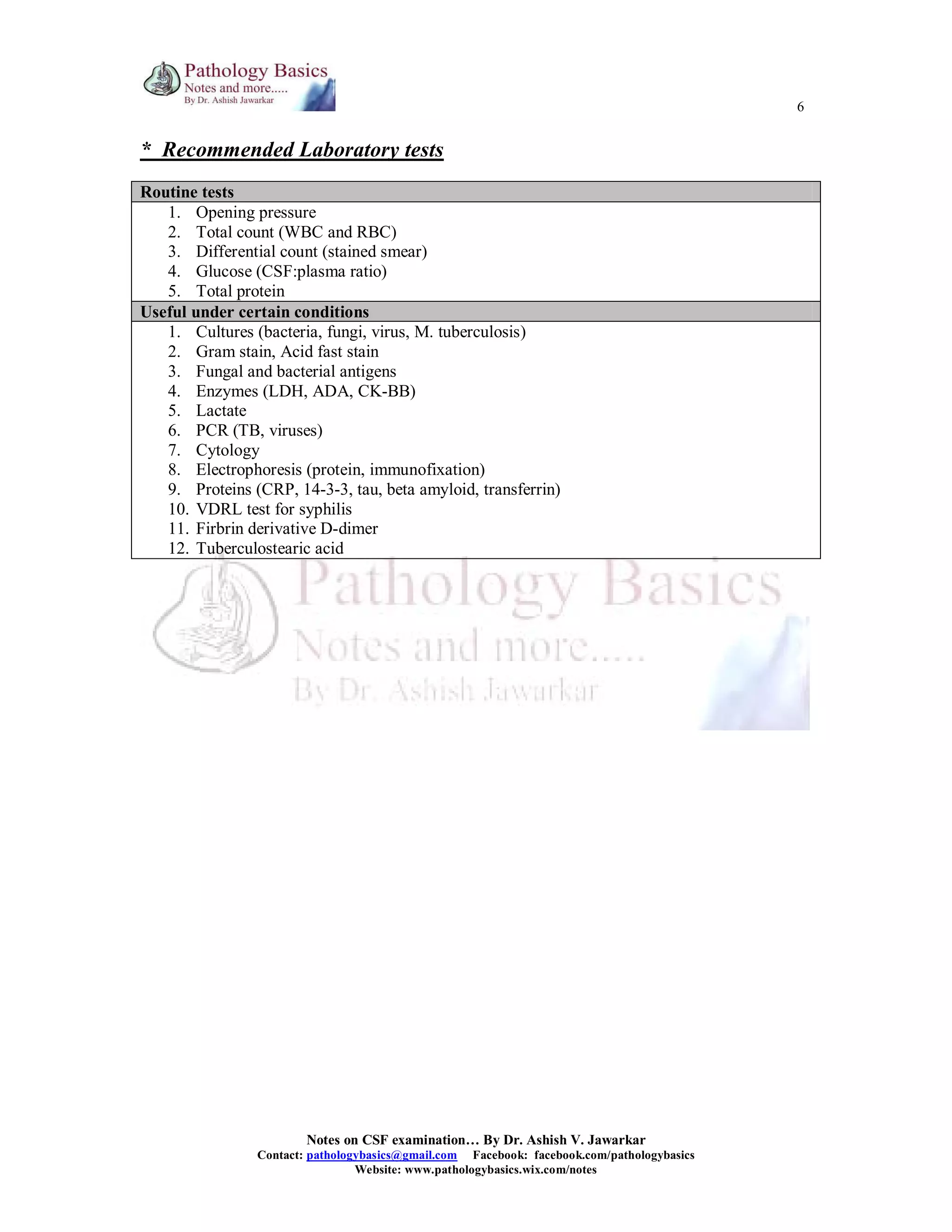 CSF - Cerebrospinal fluid examination - from tapping to pathological ...