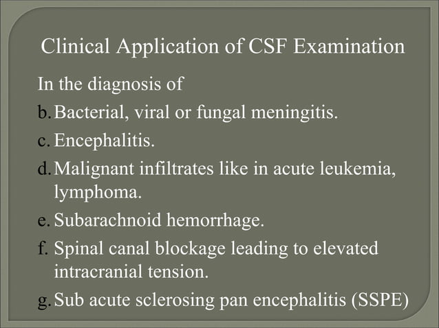 Csf analysis presentation | PPT | Blood Disorders | Diseases and Conditions