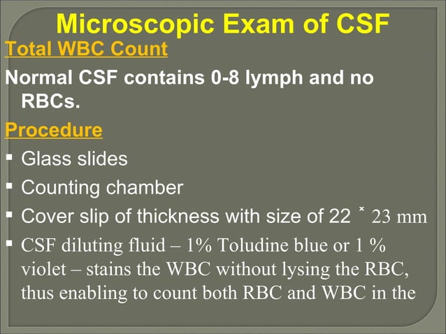 Csf analysis presentation | PPT | Blood Disorders | Diseases and Conditions