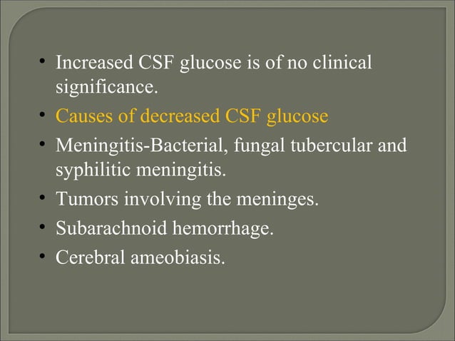 Csf analysis presentation | PPT | Blood Disorders | Diseases and Conditions
