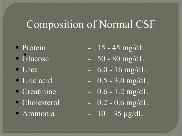 Csf analysis presentation | PPT | Blood Disorders | Diseases and Conditions