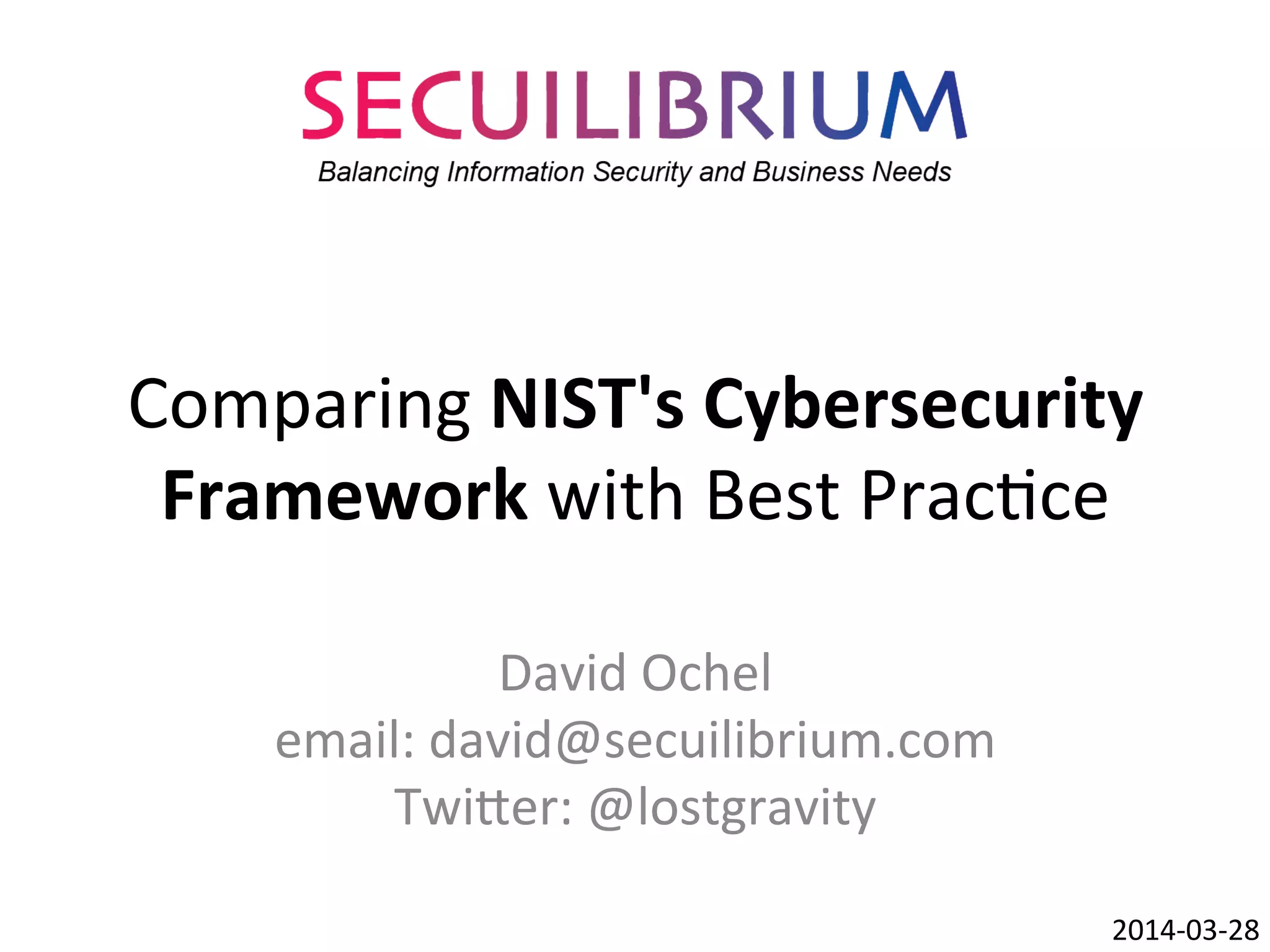 NISTs Cybersecurity Framework -- Comparison with Best Practice | PPT