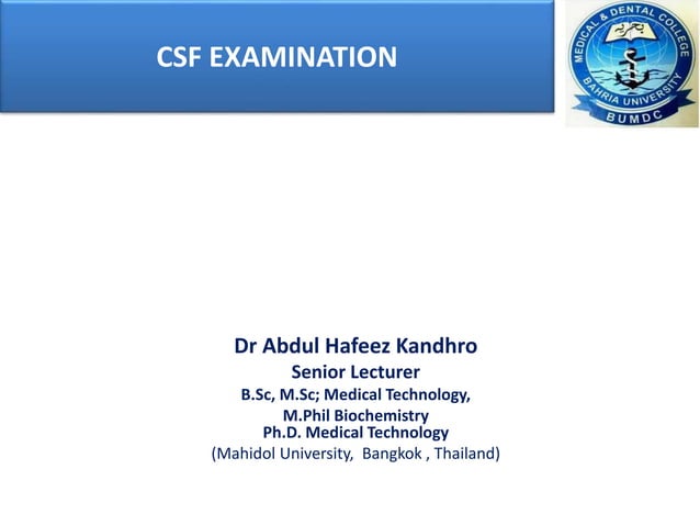 CSF examination | PPTX | Brain and Nervous System Disorders | Diseases and Conditions