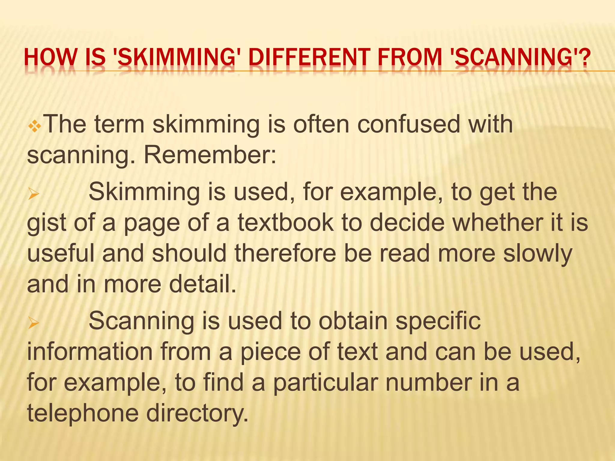 skimming and scanning | PPTX
