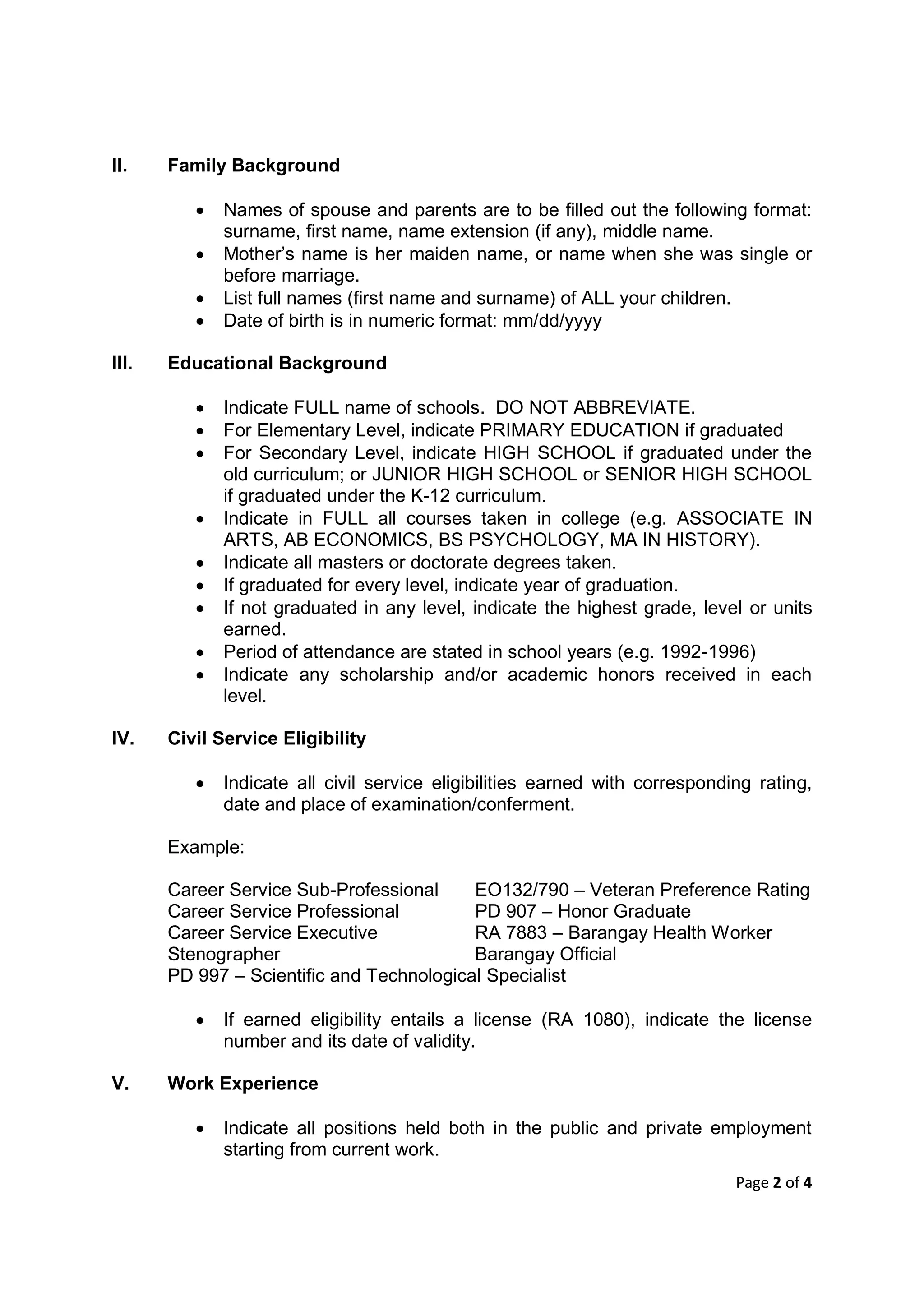 Cs form no. 212 attachment Revised Guide to Filling up the Personal ...