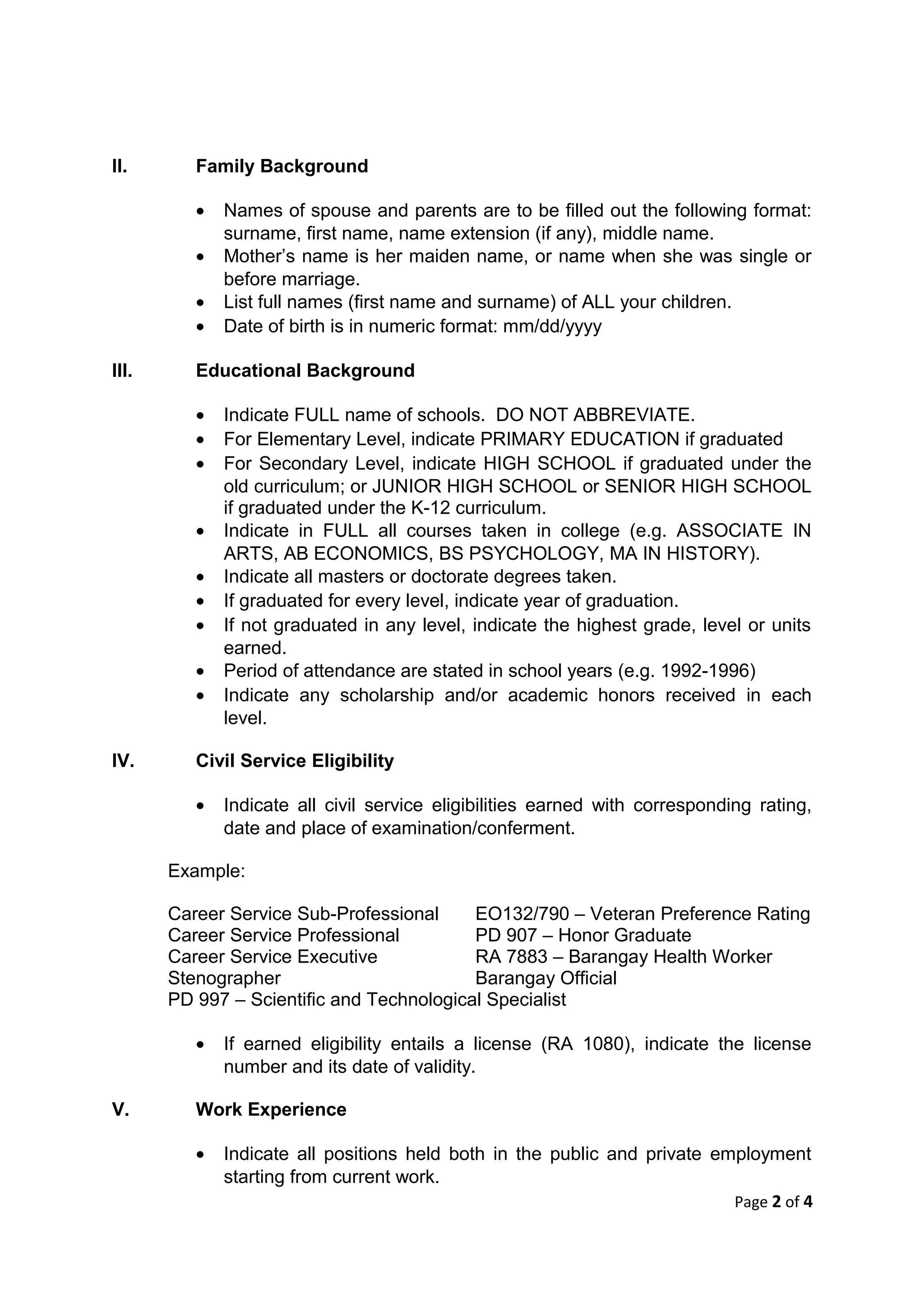 Cs form no. 212 attachment revised guide to filling up the personal ...
